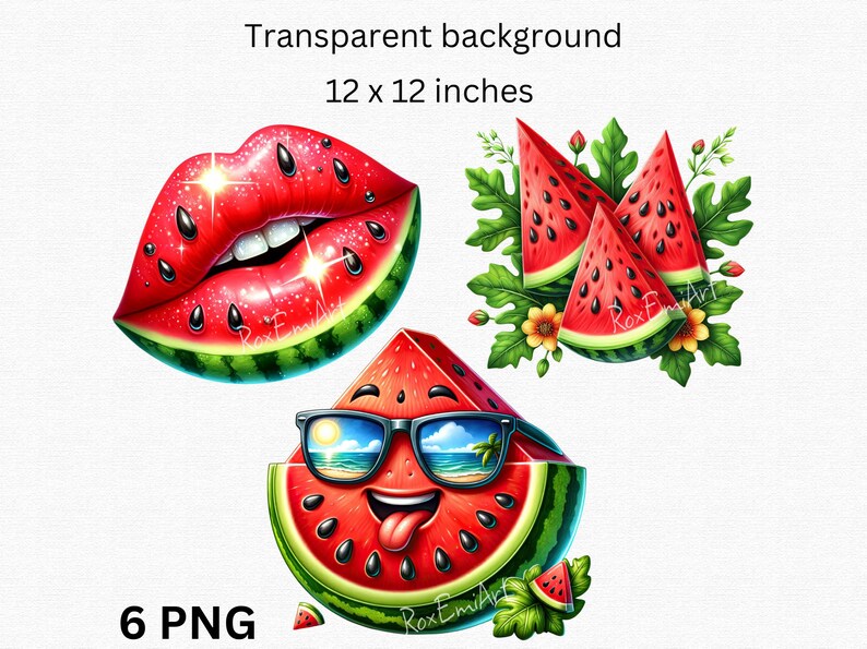 Summer Vibes Watermelon Clipart Bundle, Vibrant Watermelon Lips Clipart ...