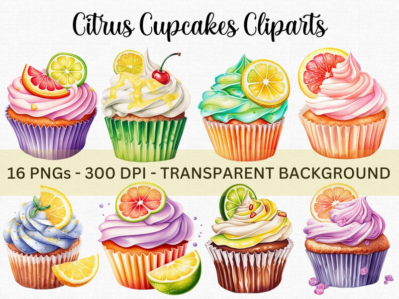 Watercolor Cupcake Clipart | Baking Clipart | 16 Cupcake Png Pack ...