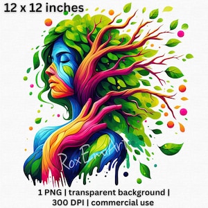 Colorful Tree Woman Clipart, Vibrant Nature Goddess PNG, Modern ...