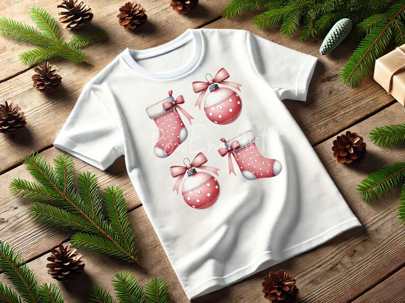 Pink Polka Dot Christmas Clipart, Festive Stockings and Ornaments PNG ...