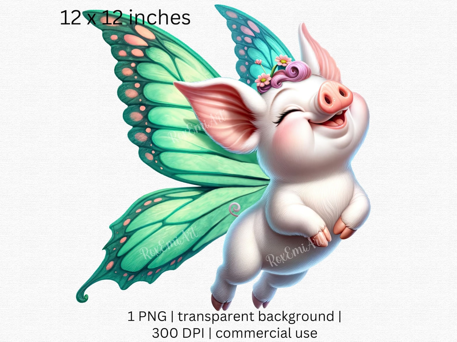 Happy Flying Pig With Butterfly Wings Clipart: Perfect for Farm Nursery ...