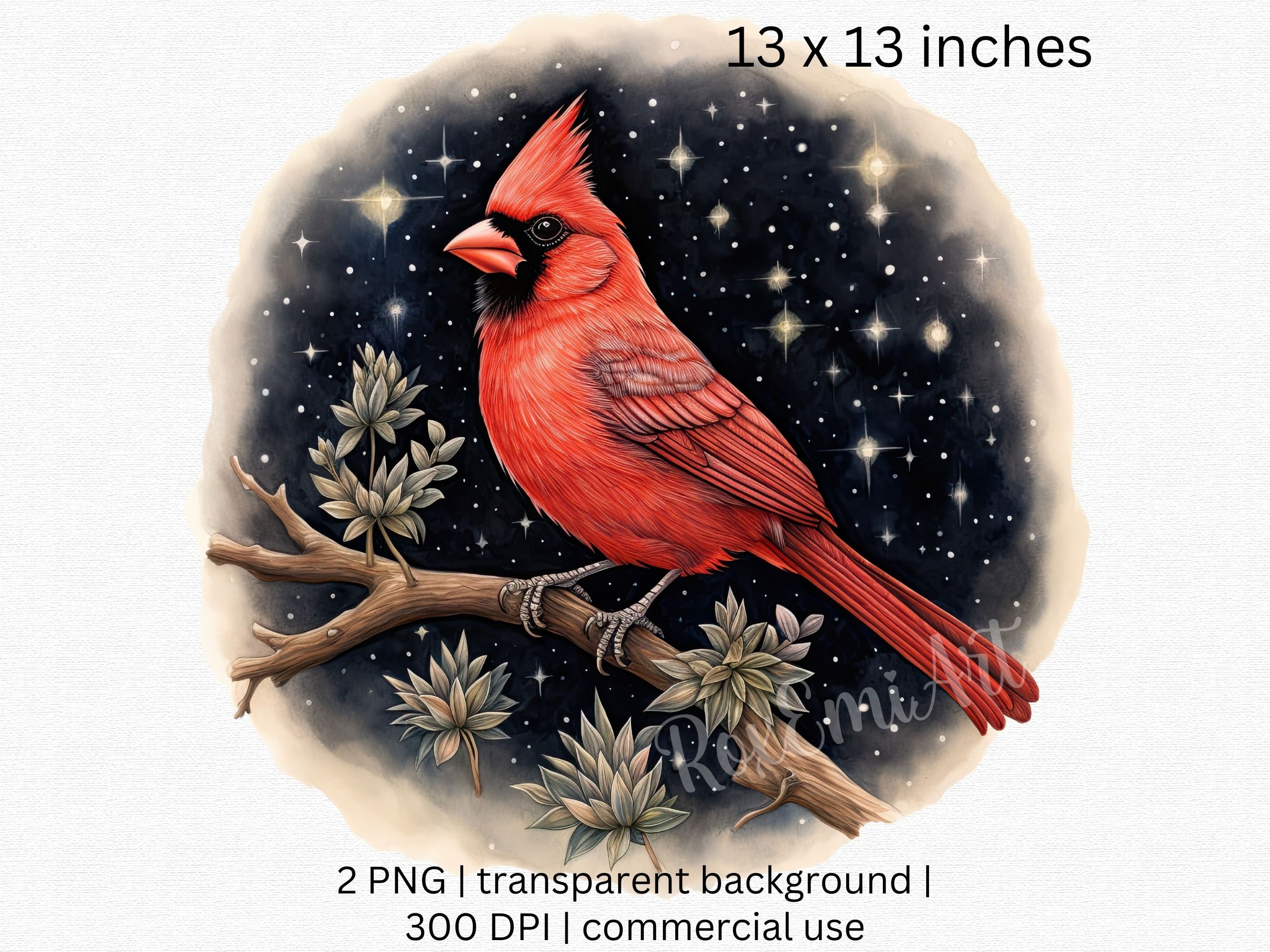 Red Cardinal Under Starry Night Sky Clipart, Sublimation Designs, Card ...