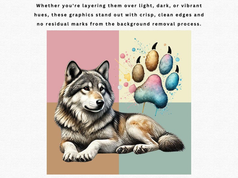 Watercolor Majestic Wolf PNG, Vibrant Paw Splash Clipart, Animal Lovers ...