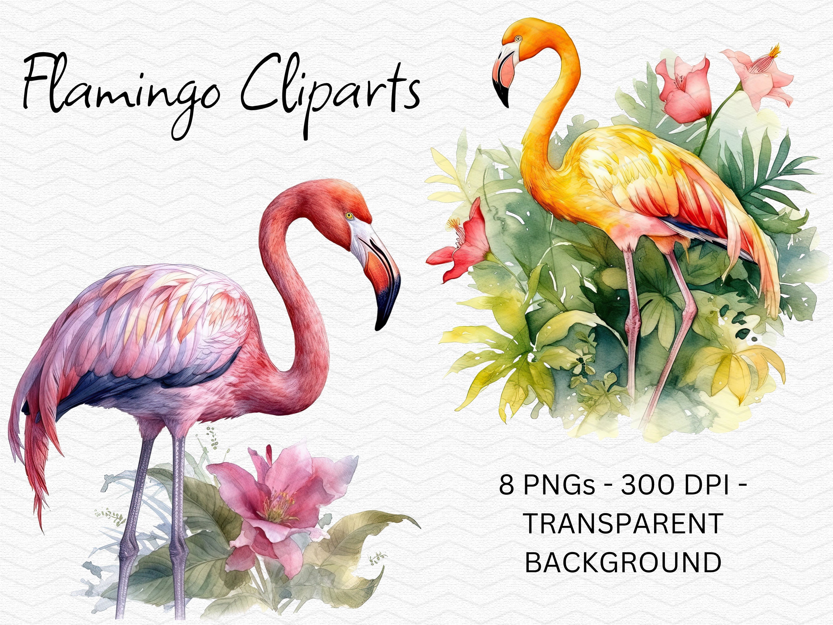 Watercolor Flamingo PNG Clipart With Tropical Plant PNG - Etsy