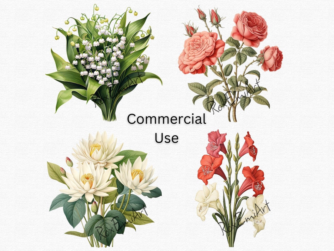 Birth Flower Clipart. Roses Clipart, Lily of the Valley, Water Lily ...