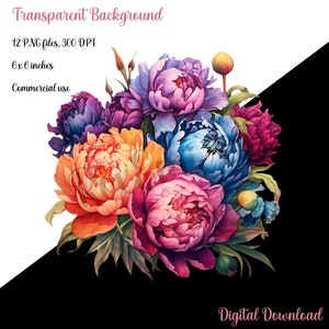 Watercolor Flower Bouquet Clipart | Peony Flower PNG Bundle | Free ...