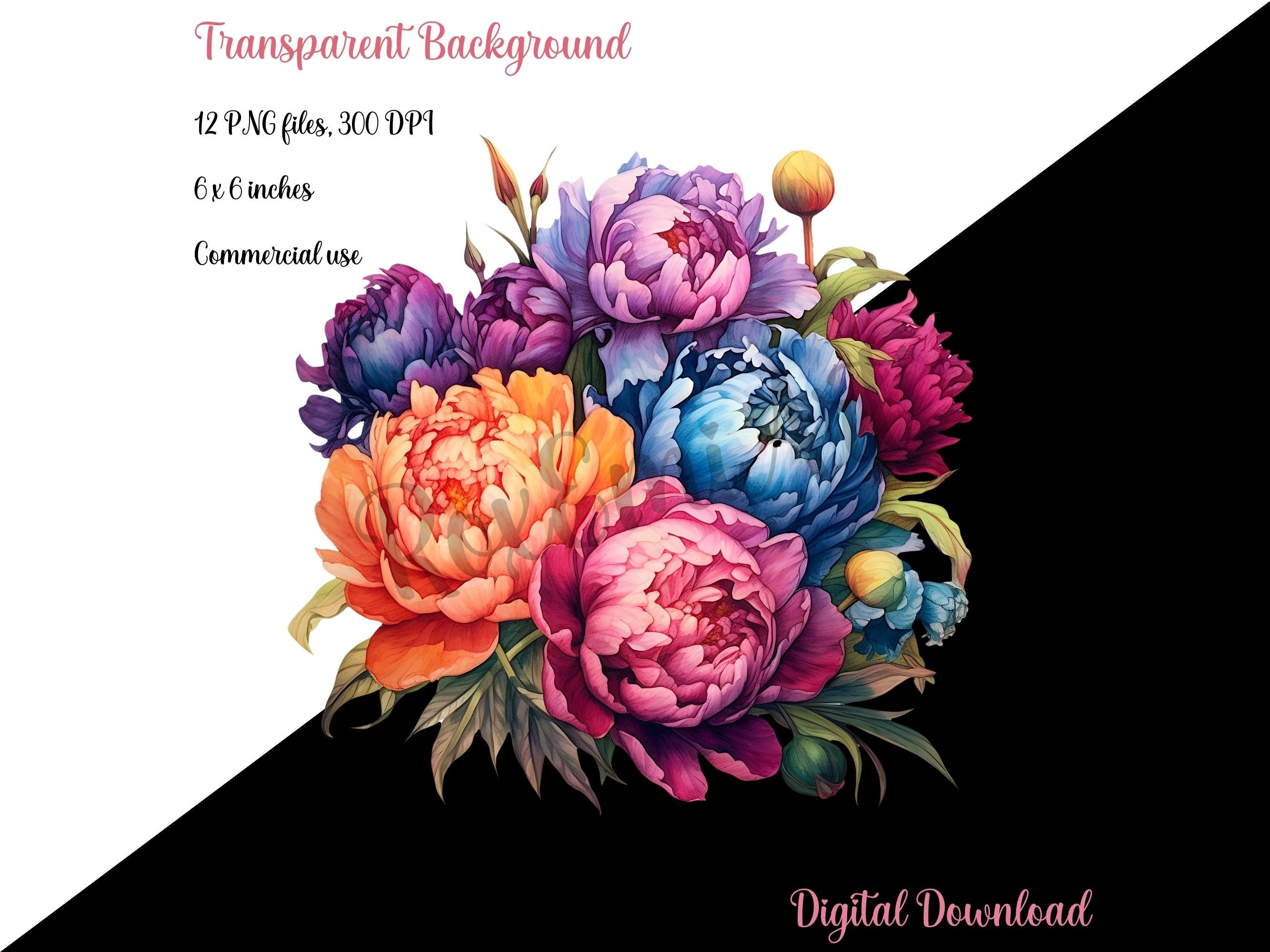 Watercolor Flower Bouquet Clipart Peony Flower PNG Bundle Free ...