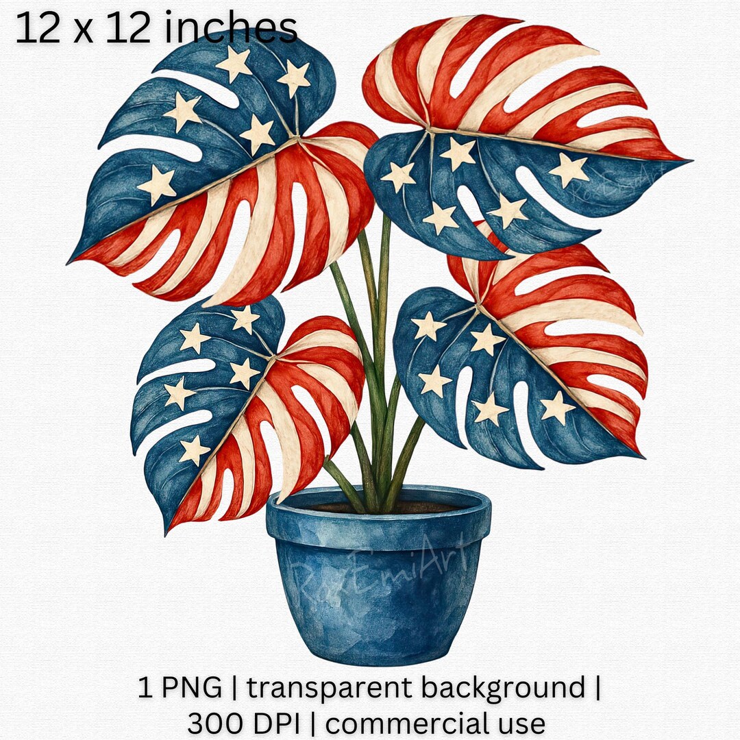 Patriotic Monstera Plant Clipart, Red White Blue Leaf PNG, 4th of July ...