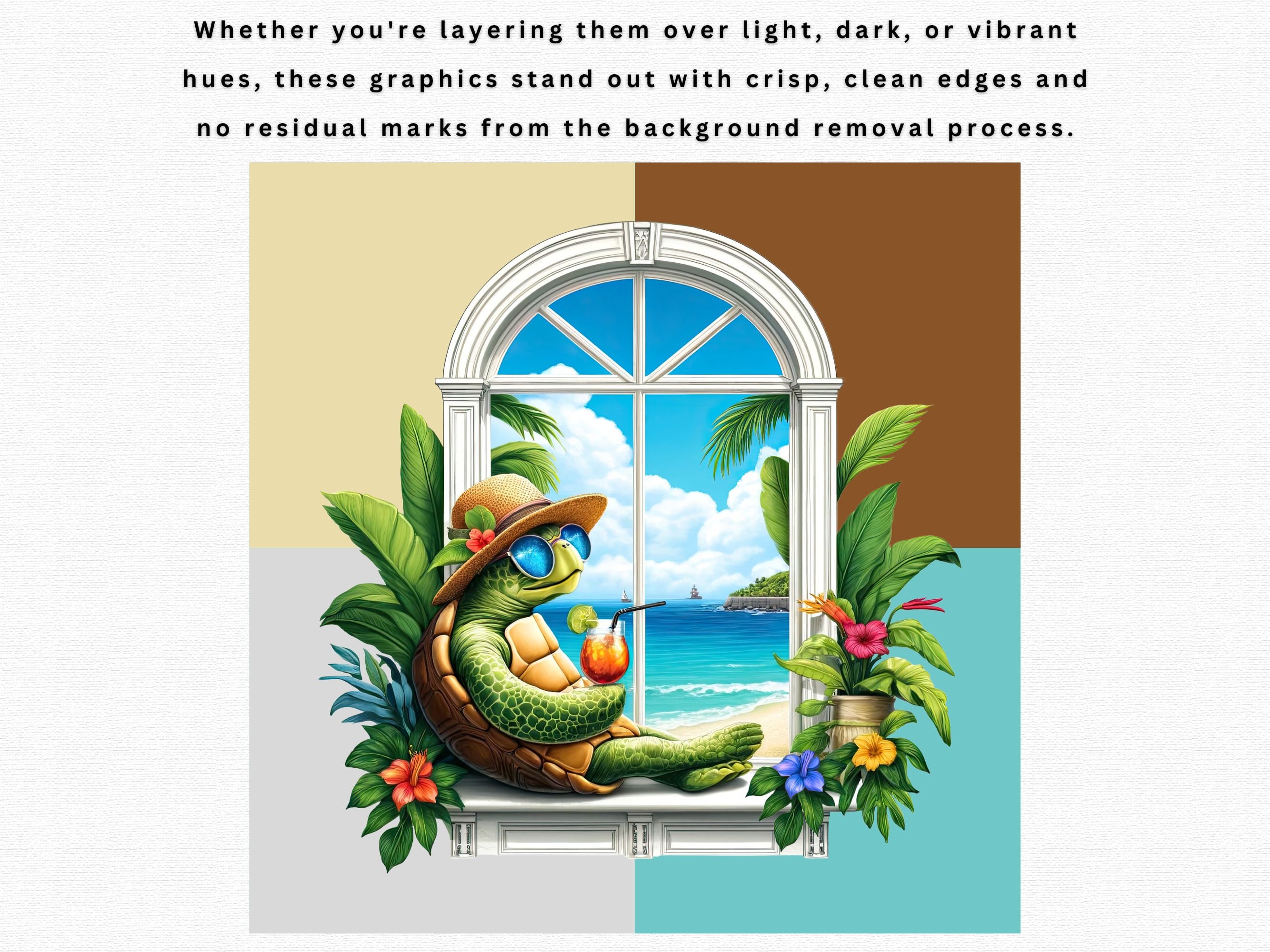 Relaxing Turtle Clipart, Tropical Beach View, Summer Vacation Turtle ...
