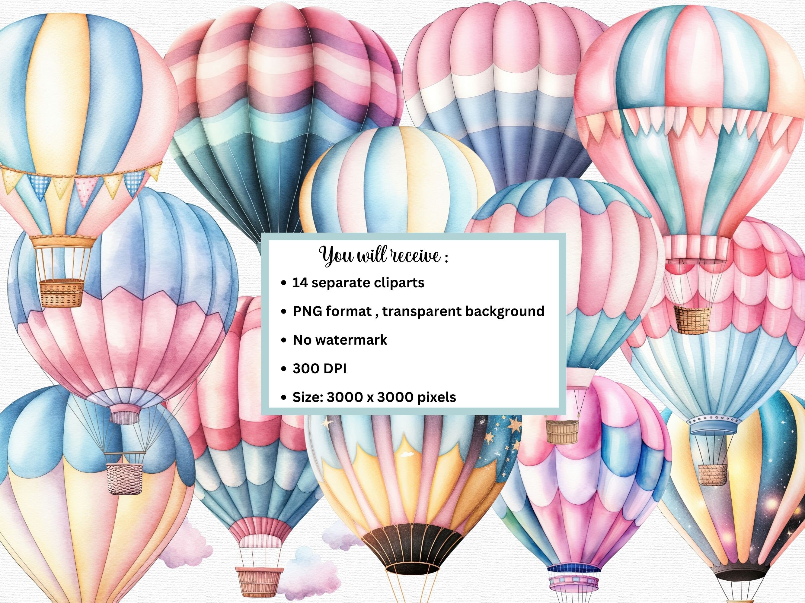 Hot Air Balloon Watercolor Clipart | Digital Download | Free Commercial ...