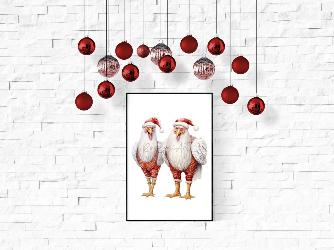 Funny Chicken Dressed as Santa Clipart, Christmas Chicken PNG, Digital ...
