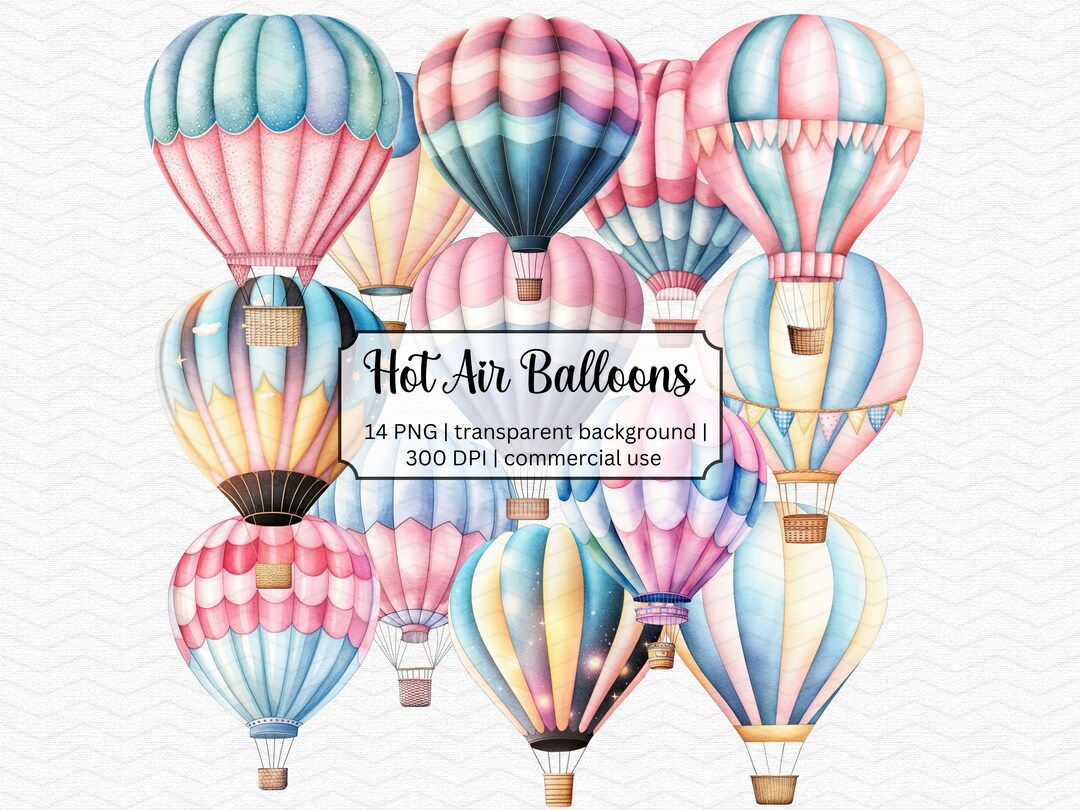 Hot Air Balloon Watercolor Clipart | Digital Download | Free Commercial ...