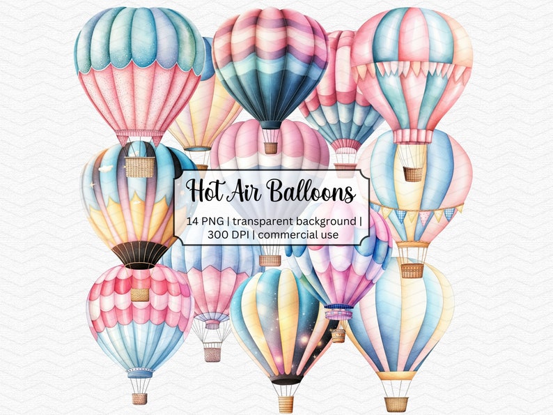 Hot Air Balloon Watercolor Clipart | Digital Download | Free Commercial ...