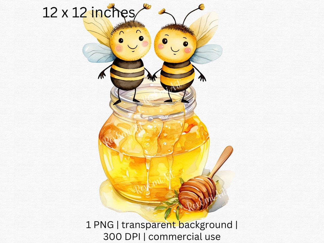 Cute Honey Bees PNG on a Honey Pot for Junk Journal Cliparts, Bee ...