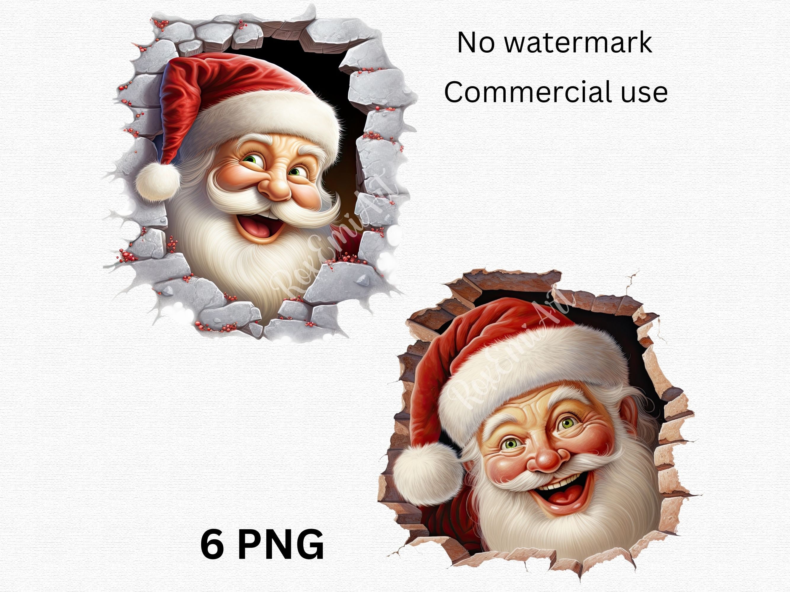 Santa Clipart, Funny Face Santa Peeking Through a Hole in the Wall, 3D ...