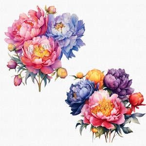 Watercolor Flower Bouquet Clipart | Peony Flower PNG Bundle | Free ...