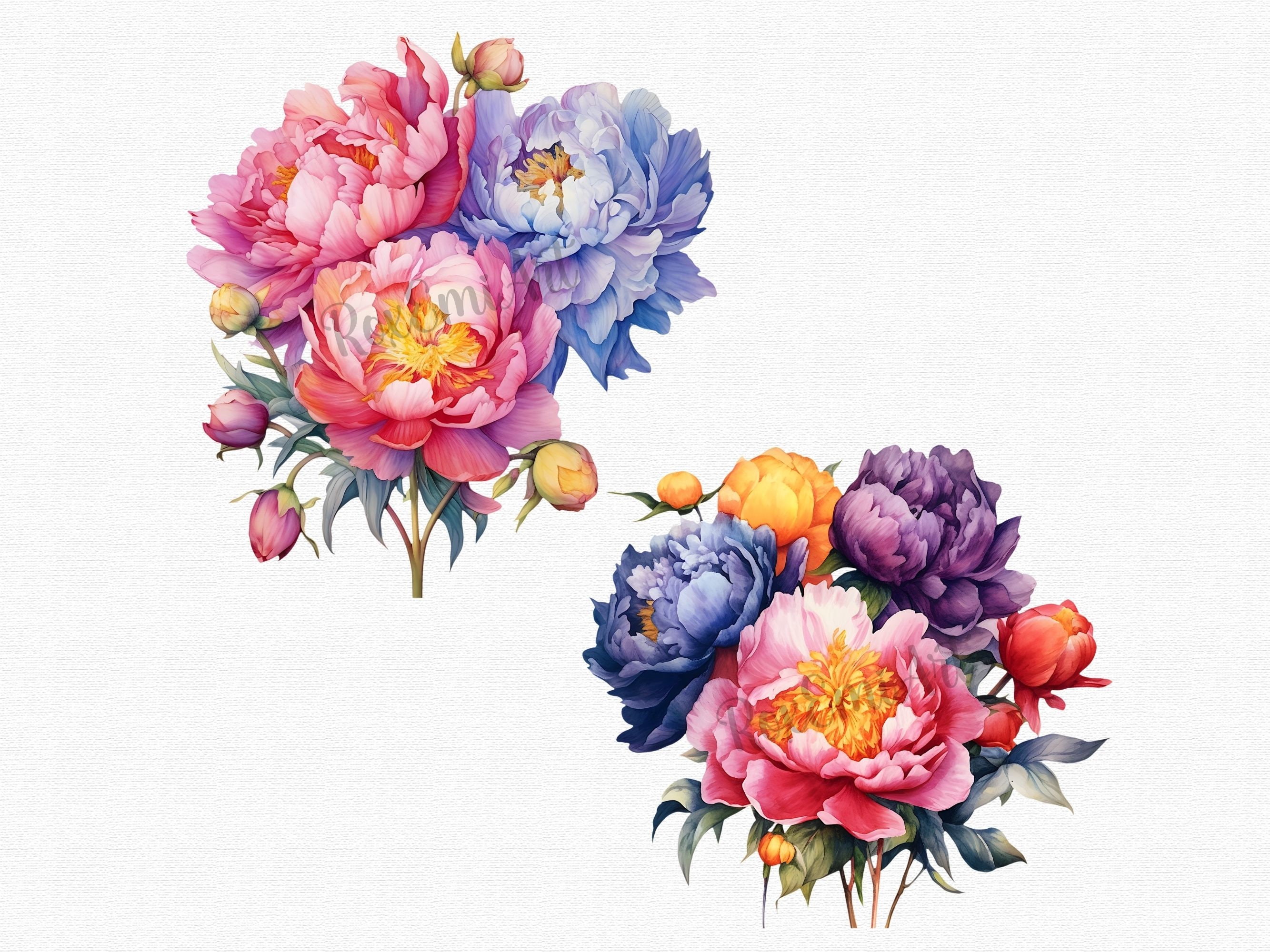 Watercolor Flower Bouquet Clipart Peony Flower PNG Bundle Free ...