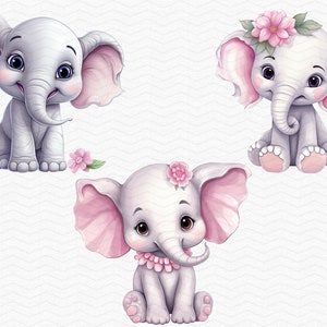 Baby Girl Elephant Watercolor Clipart for Nursery Decor and DIY ...