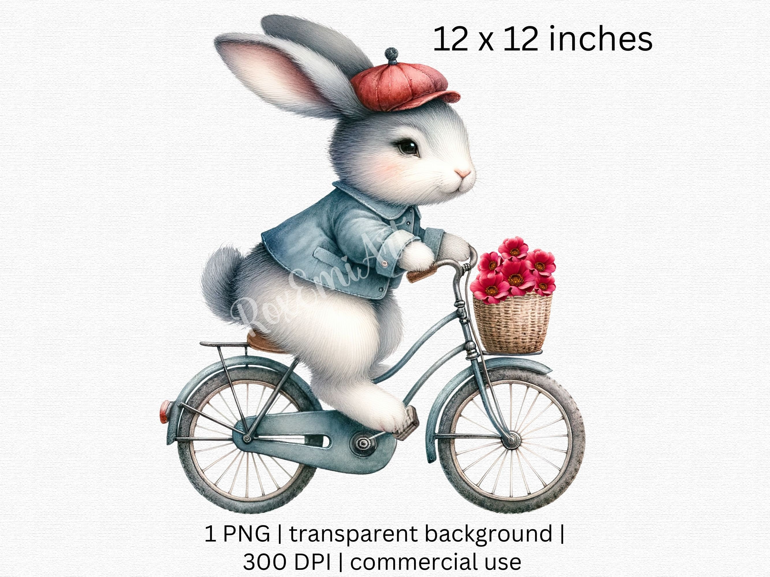 Charming Bunny Cyclist Clipart - Adorable Rabbit on Bicycle Digital ...