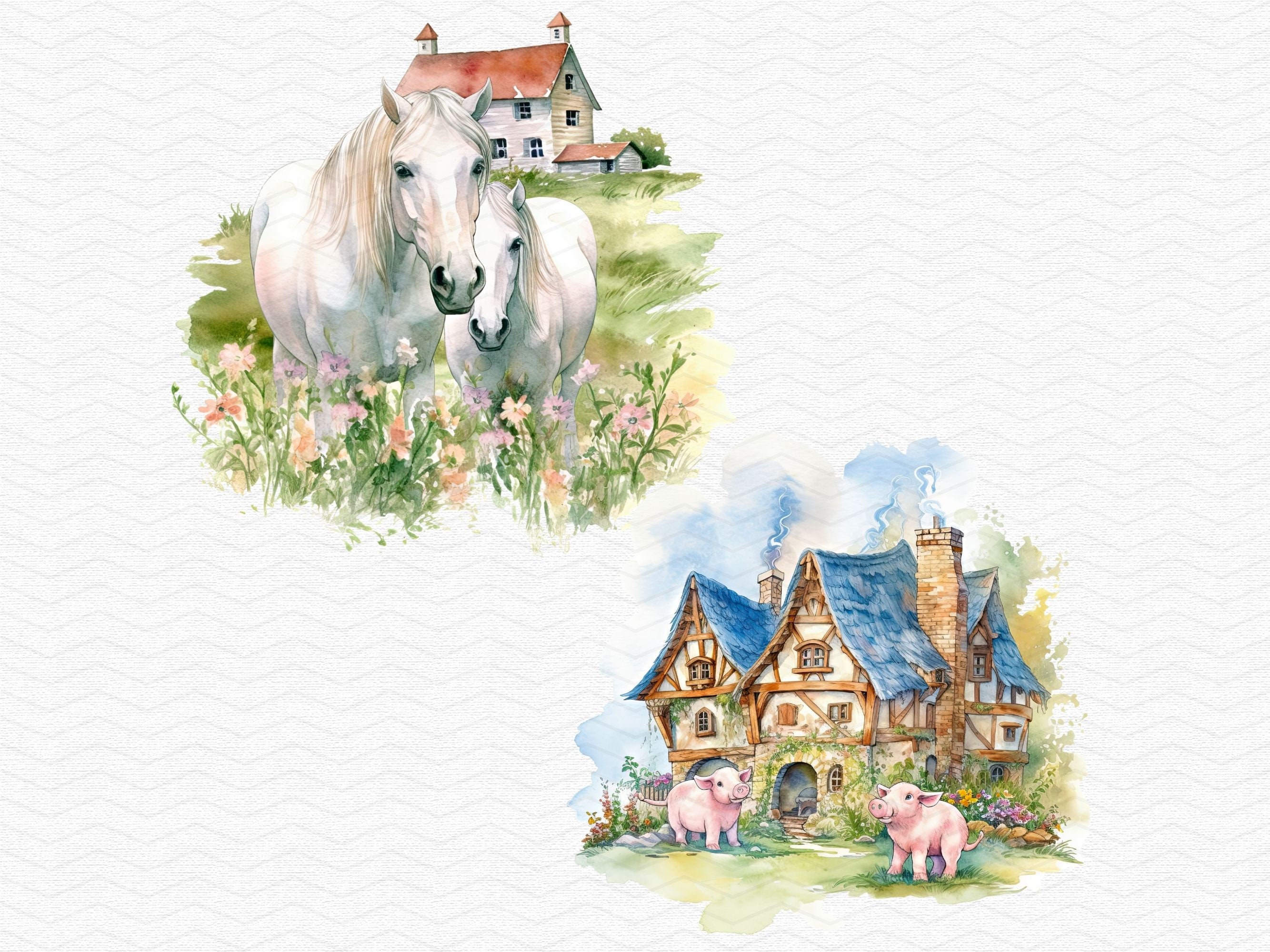 Rustic Farmhouse Clipart Set Watercolor Farm Animals & Barns ...