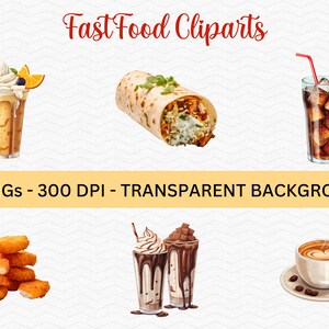 Watercolor Junk Food Clipart Bundle - Burger Clipart, Pizza Clipart and ...