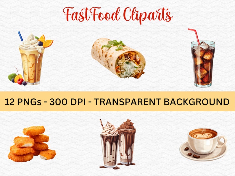 Watercolor Junk Food Clipart Bundle Burger Clipart, Pizza Clipart and ...