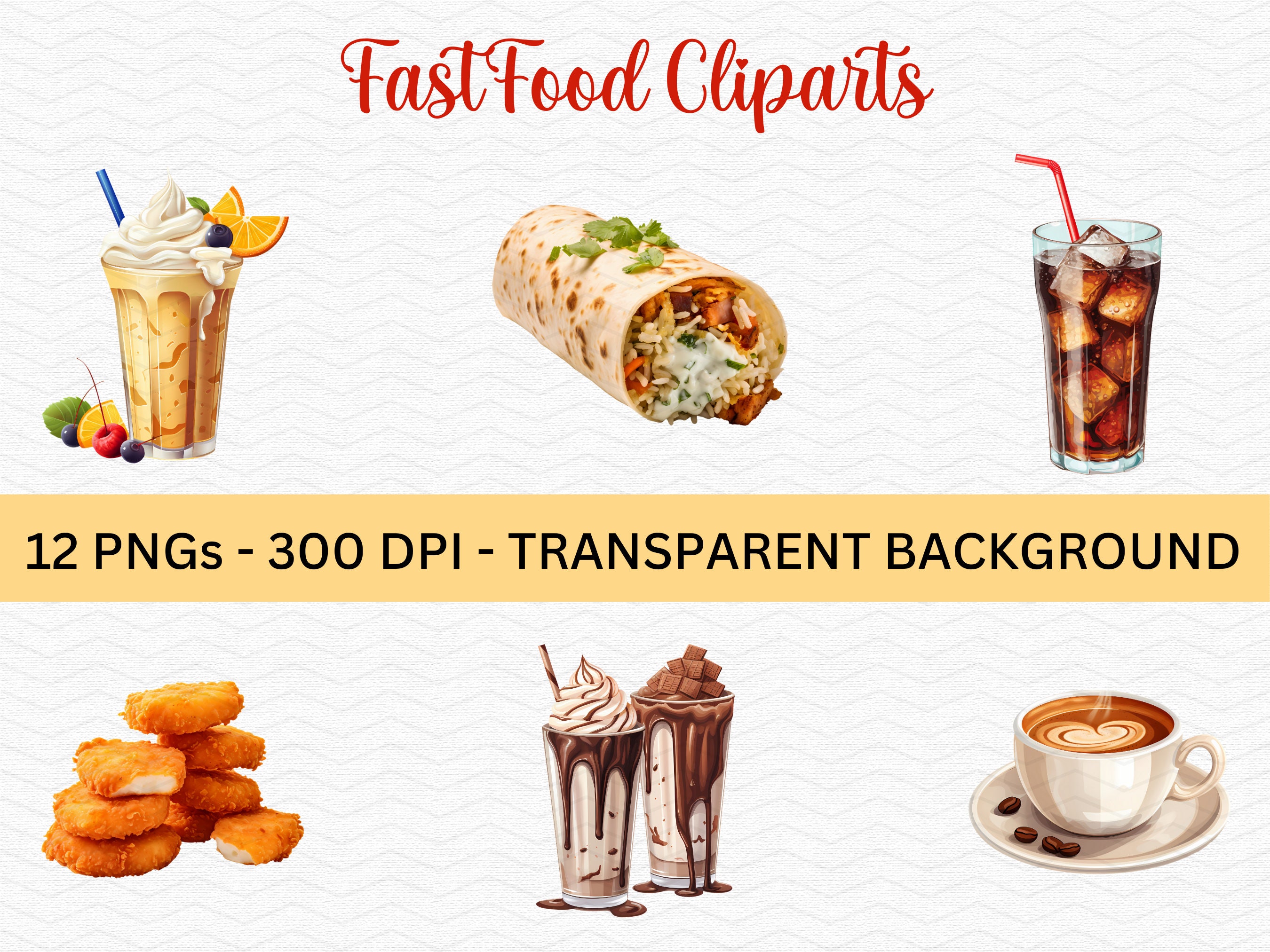 Watercolor Junk Food Clipart Bundle Burger Clipart, Pizza Clipart and ...