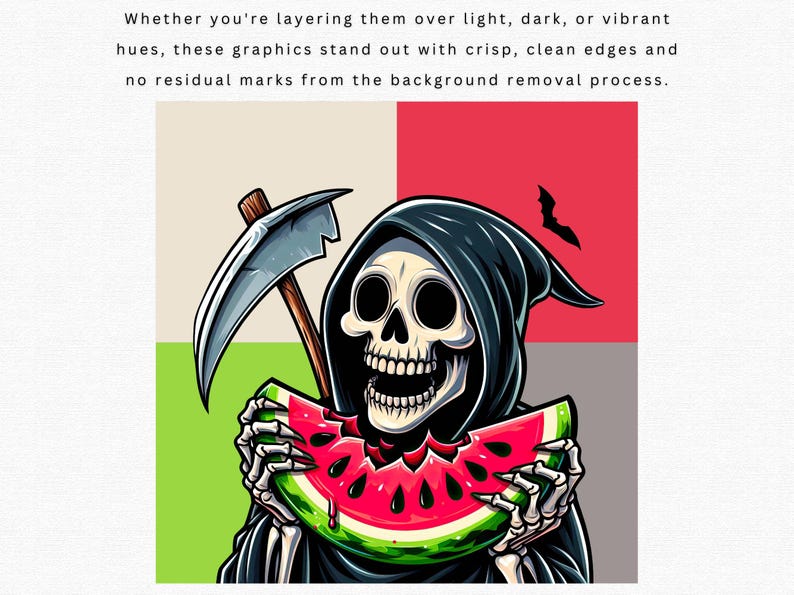 Watermelon Gothic Skeleton Clipart, Spooky Summer Halloween Clipart ...