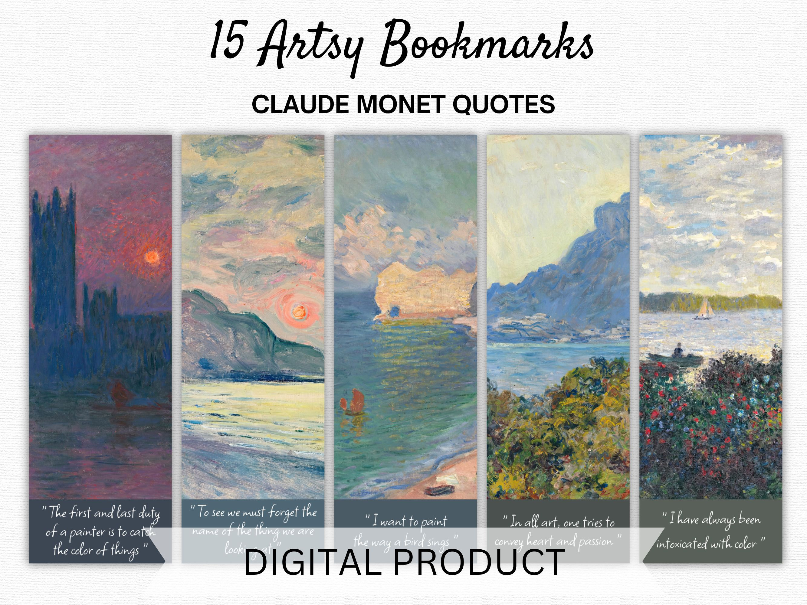 Elegant Printable Bookmarks Set of 15 With Claude Monet Paintings ...