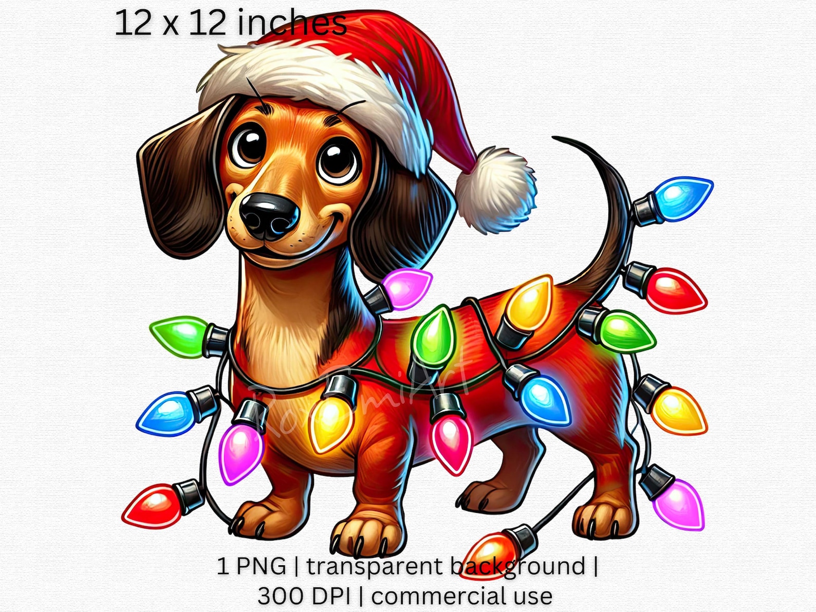 Cute Christmas Dachshund Clipart, Festive Dog With Holiday Lights ...