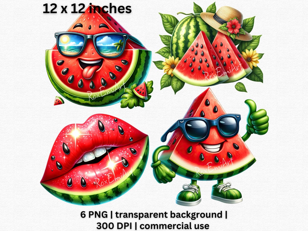 Summer Vibes Watermelon Clipart Bundle, Vibrant Watermelon Lips Clipart ...