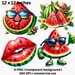 Summer Vibes Watermelon Clipart Bundle, Vibrant Watermelon Lips Clipart ...