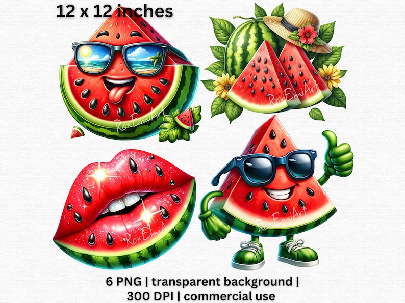 Summer Vibes Watermelon Clipart Bundle, Vibrant Watermelon Lips Clipart ...