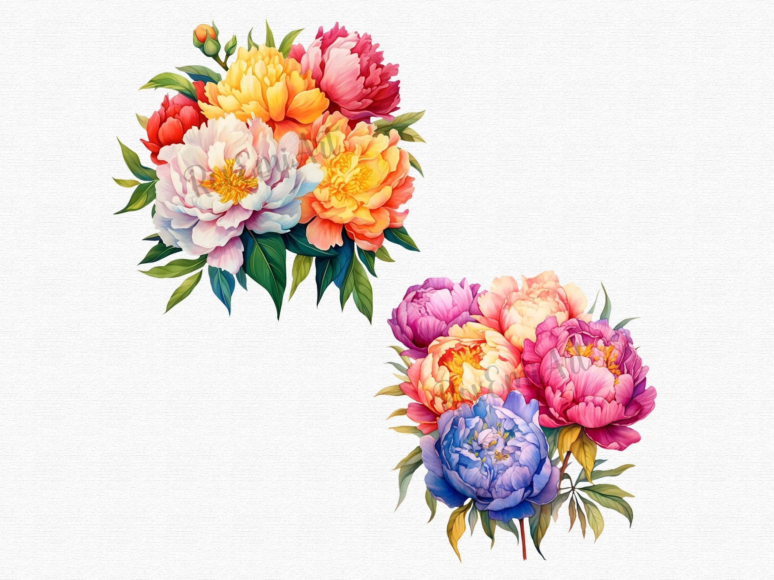 Watercolor Flower Bouquet Clipart Peony Flower PNG Bundle Free ...