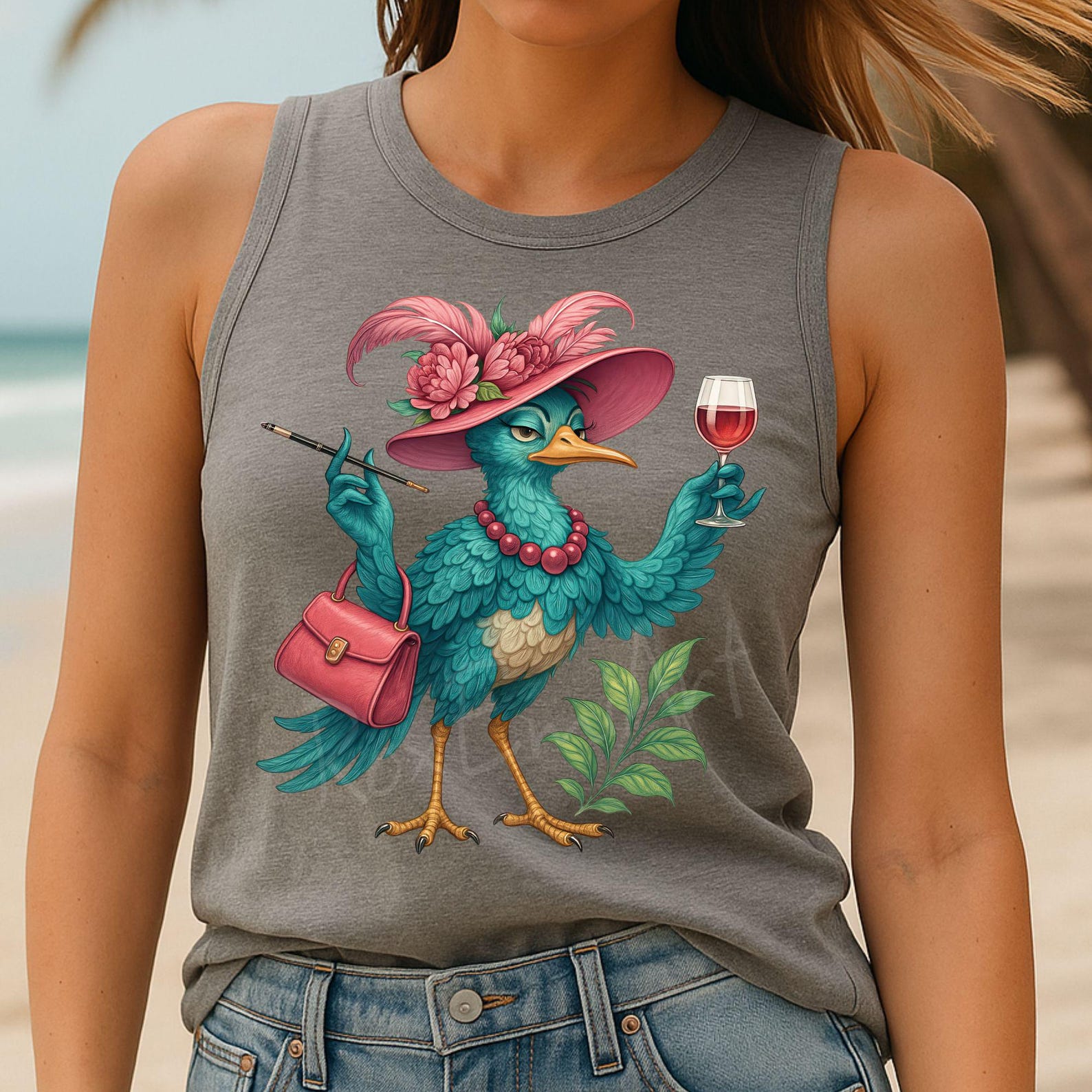 Chic Vintage Bird Clipart, Lady Bird With Wine, Hat & Pearls, Animal ...
