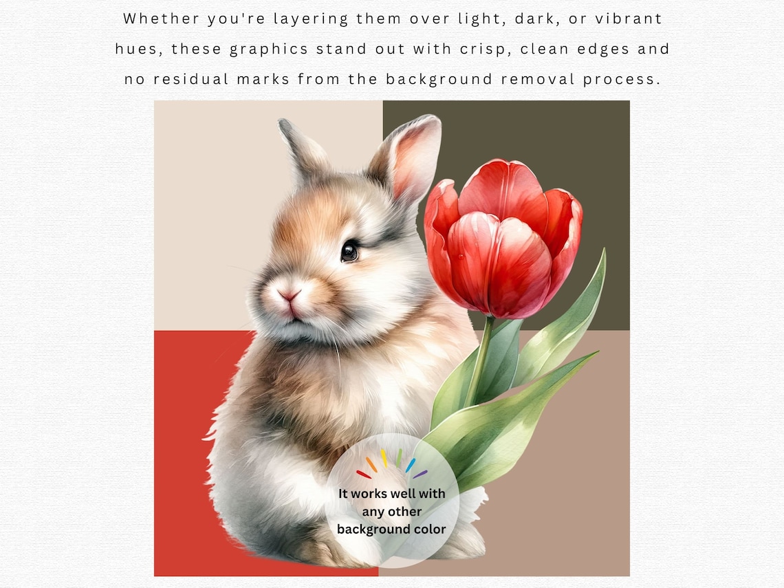 Adorable Fluffy Bunny Tulip Clipart, Watercolor Rabbit Spring Floral ...