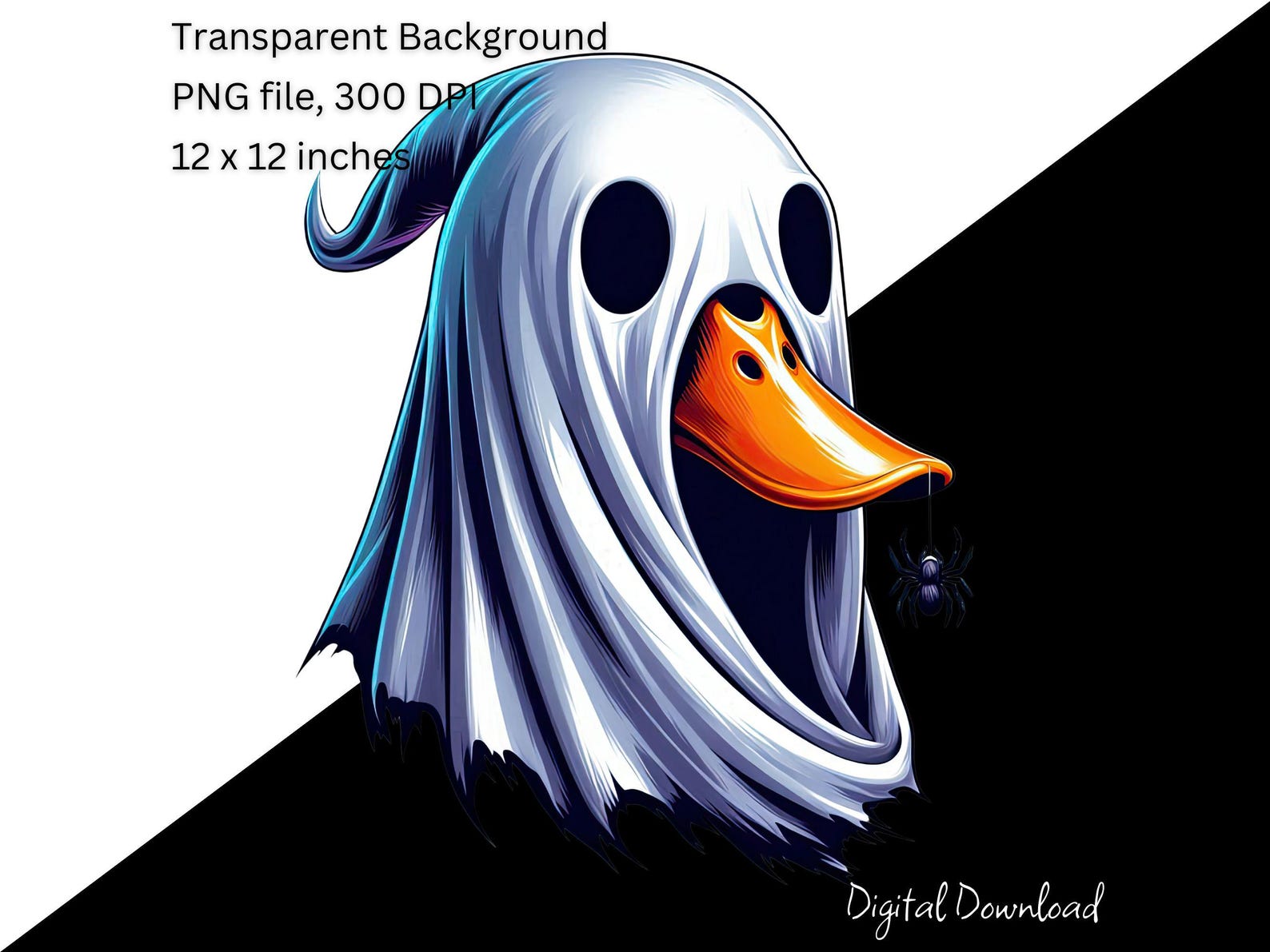 Spooky Ghost Duck Clipart, Halloween Clipart, Cute Cartoon Duck PNG ...