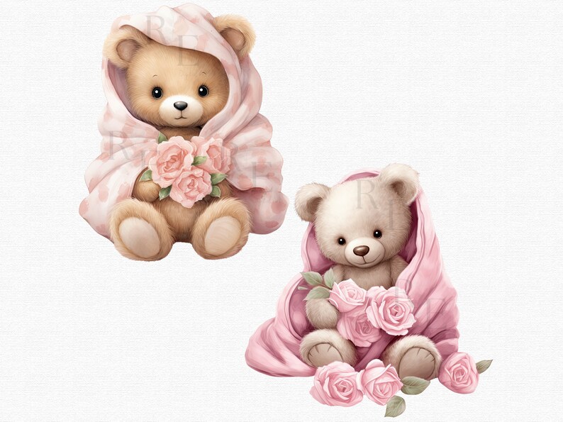 Pink Teddy Bear Clipart | Cute Teddy Bear in Pink Blanket, Ideal for ...