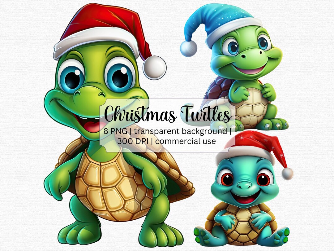 Christmas Sea Turtle PNG, Cute Baby Turtle With Santa Hat, Digital ...