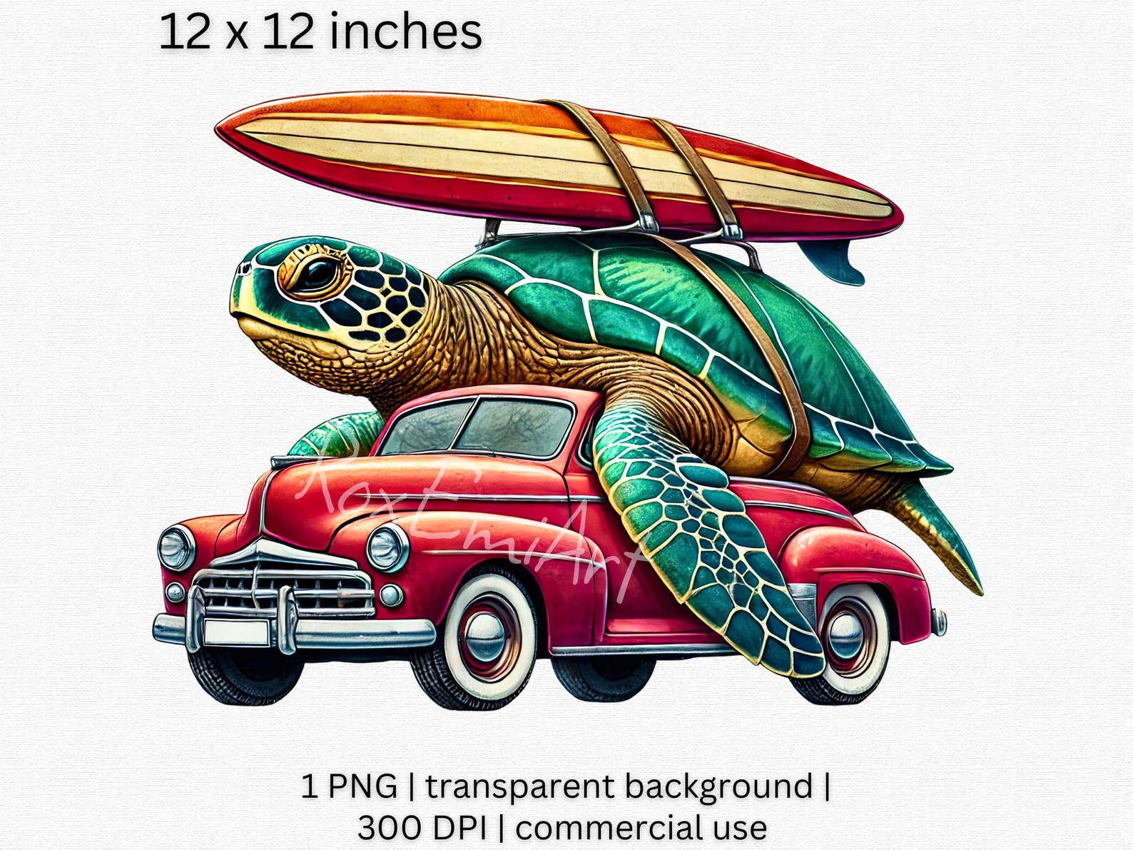 Vintage Surfing Turtle Clipart, Whimsical Sea Turtle PNG, Retro PNG ...