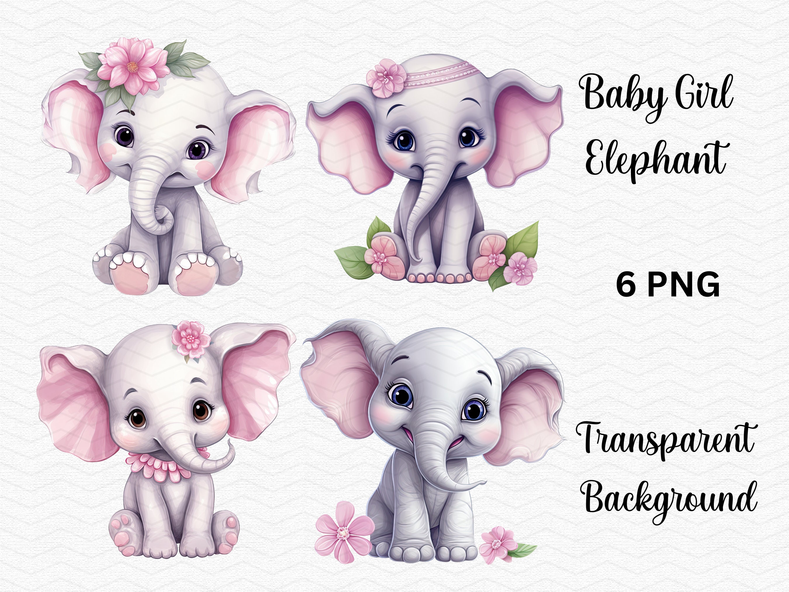 Baby Girl Elephant Watercolor Clipart for Nursery Decor and DIY ...