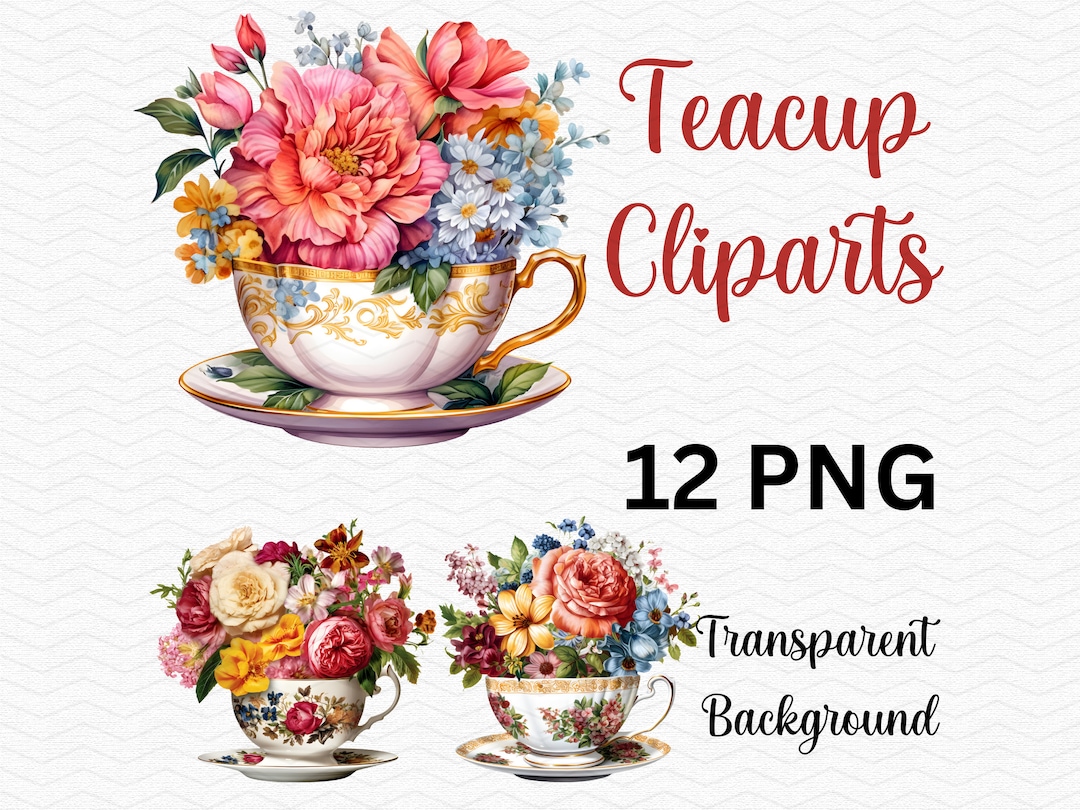 Vintage Teacup Clipart | 12 Tea Cup Clipart Png Bundle | Free ...
