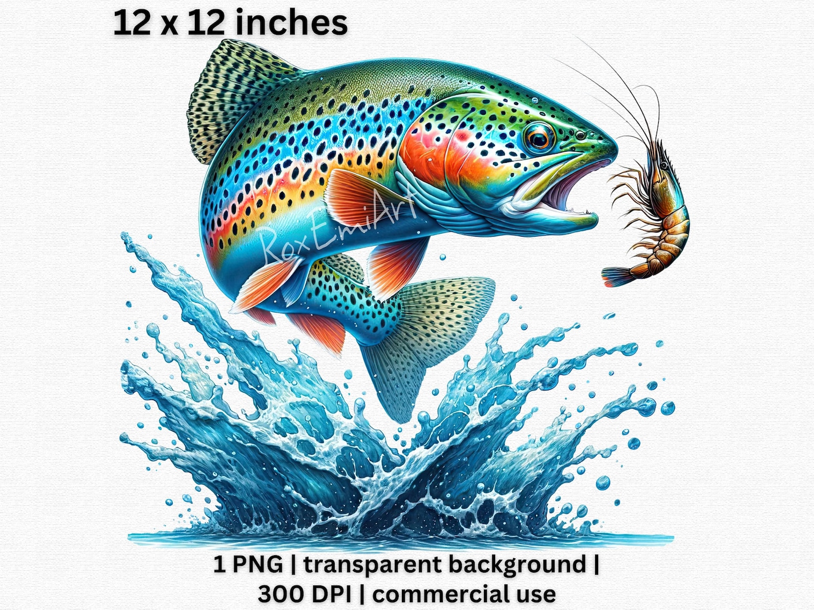 Rainbow Trout Clipart, Colorful Fish and Water Splash Illustration for ...