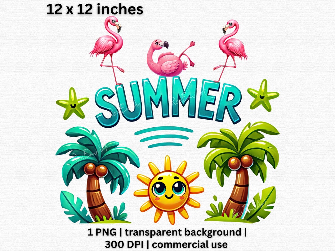 Whimsical Summer Flamingo and Sun Clipart, Vibrant Summer PNG, Cute ...