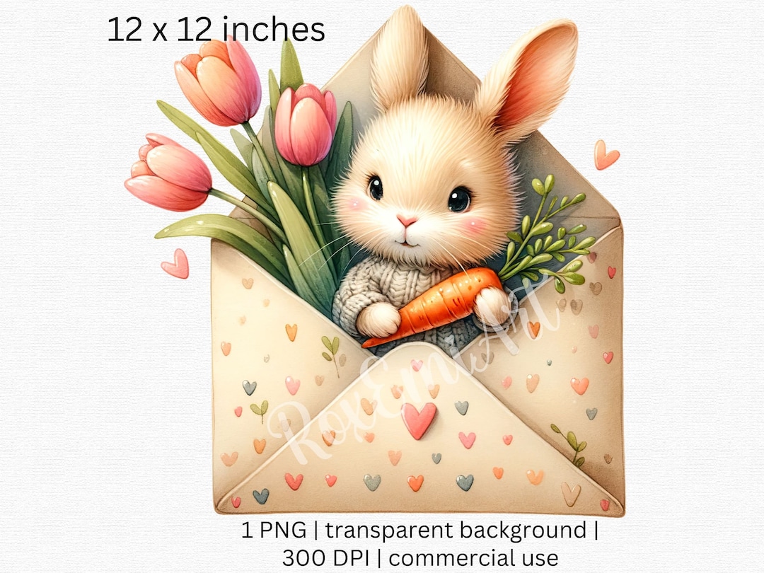 Easter Bunny Clipart, Cute Rabbit in an Envelope Clipart for Easter ...