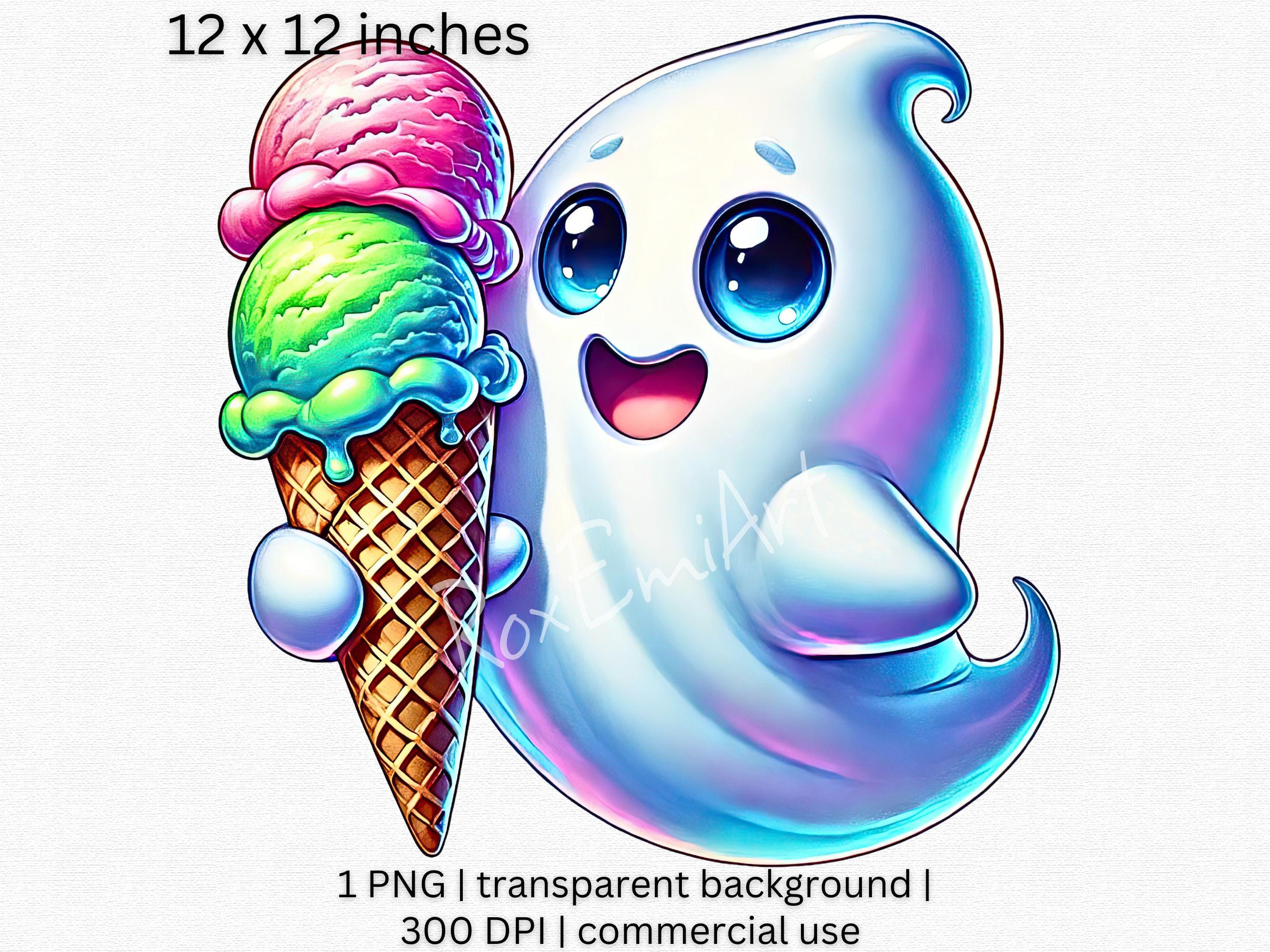 Cute Ghost With Ice Cream Clipart, Adorable Ghost PNG, Sweets Clipart ...