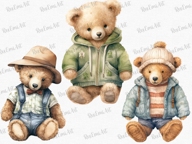 Watercolor Teddy Bear Clipart Nursery Clipart Costume - Etsy