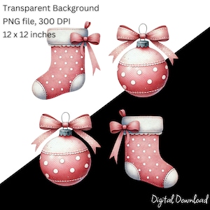 Pink Polka Dot Christmas Clipart, Festive Stockings and Ornaments PNG ...