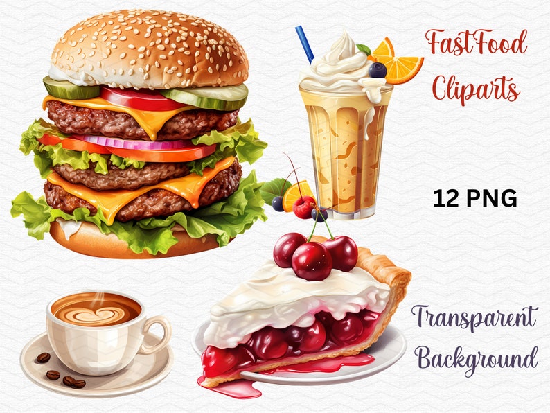 Watercolor Junk Food Clipart Bundle Burger Clipart Pizza - Etsy