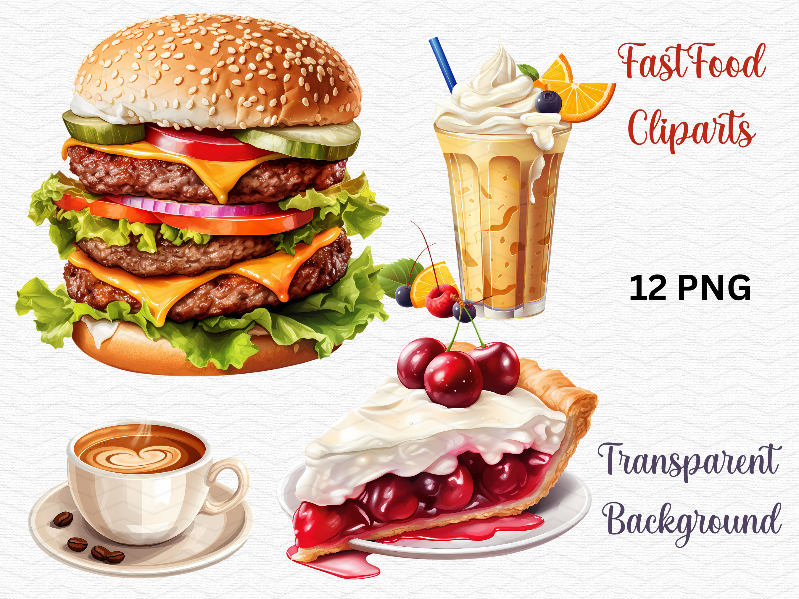 Watercolor Junk Food Clipart Bundle Burger Clipart, Pizza Clipart and ...